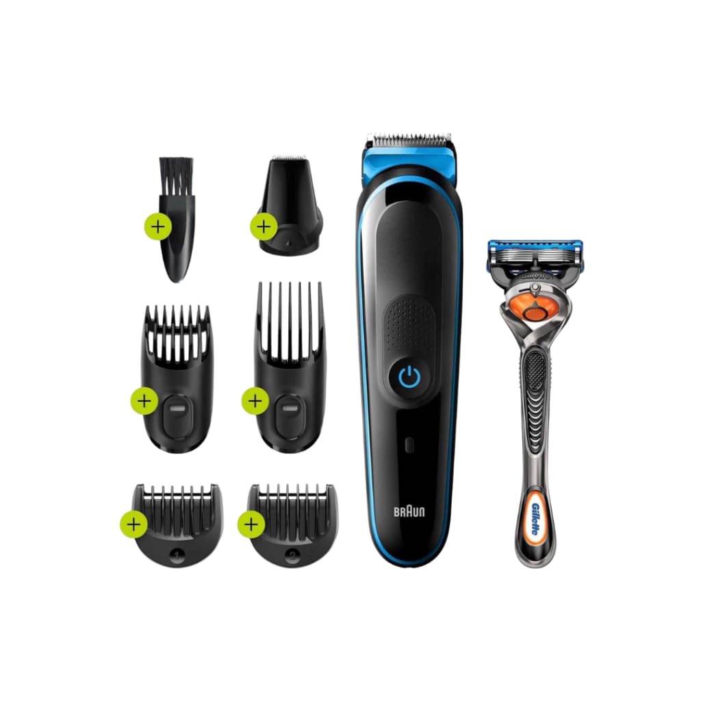 Braun All-in-One trimmer 5 for Face, Hair, and Body, Black/Blue 7-in-1 ...